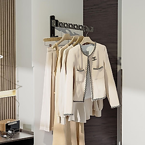 Wall Mount Coat Hanger Holder Black Clothes Drying Organizer Rack Garment Hooks Aluminium Retractable Folding Indoor Wall Mounted Hanger Space Saver for Laundry Room Bedroom Black 2 Pack with 8 Hooks