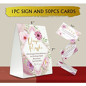 Diaper Raffle Sign,Diaper Raffle Baby Shower Game Kit (1 Standing Sign + 50 Guessing Cards),Greenery Blush Pink Floral Insert Ticket,Baby Showers Decorations,Card for Baby Shower Game to Bring a Pack of Diapers-XN13