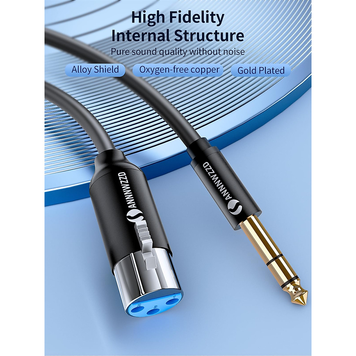 ANNNWZZD XLR to 1/4, TRS to XLR Cable, XLR Female to 1/4 for Guitar, Mixer, Speaker, Playing Live 6FT/2M