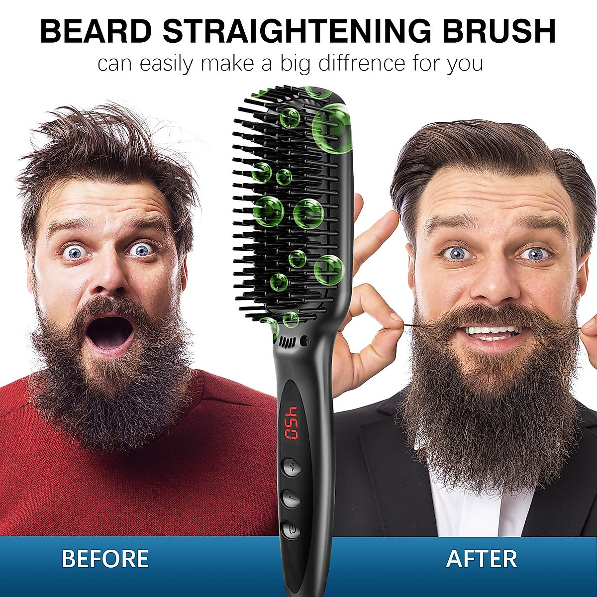 Beard Brush Straightener, Fast Heated Beard Brush Kit Heating Setting Electrical Beard Straightener for Men Anti-Scald Heated Comb Portable Beard Straightening Comb