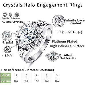 Sllaiss Made of Austrian Crystal Halo Engagement Rings for Women White Gold Plated Band Infinity Promise Rings Solitaire Wedding Ring Jewelry Gift (5)