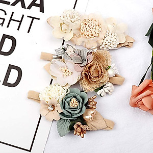 VOBOBE Baby Girl Nylon Headbands Infant Flower Elastic Hair Band Bows Wraps For Newborn Toddler Hair Accessories Pack of 3 (A-Beige)