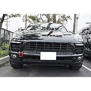 iJDMTOY Red Track Racing Style Front Bumper Tow Hook Ring Compatible With 2014-up Porsche Macan, 2015-2018 Audi Q3, 2016-up Audi Q7, Made of Light Weight CNC Aluminum