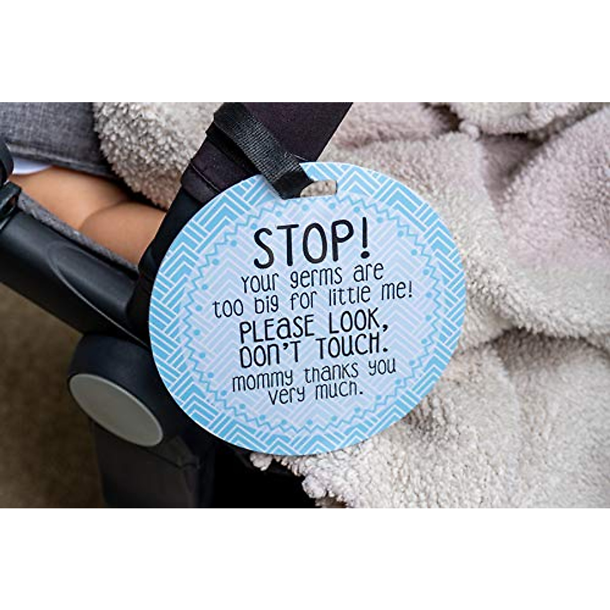 Three Little Tots Two Pack - Blue Boy No Touching Baby Car Seat and Stroller Signs - CPSIA Safety Tested