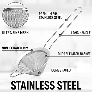 Zulay Stainless Steel Cocktail Strainer - Effective Cone Shaped Fine Mesh Strainer For Tea Herbs, Coffee & Drinks - Rust-Proof Tea Strainers For Loose Tea - Easy to Clean Drink Strainer (Silver)