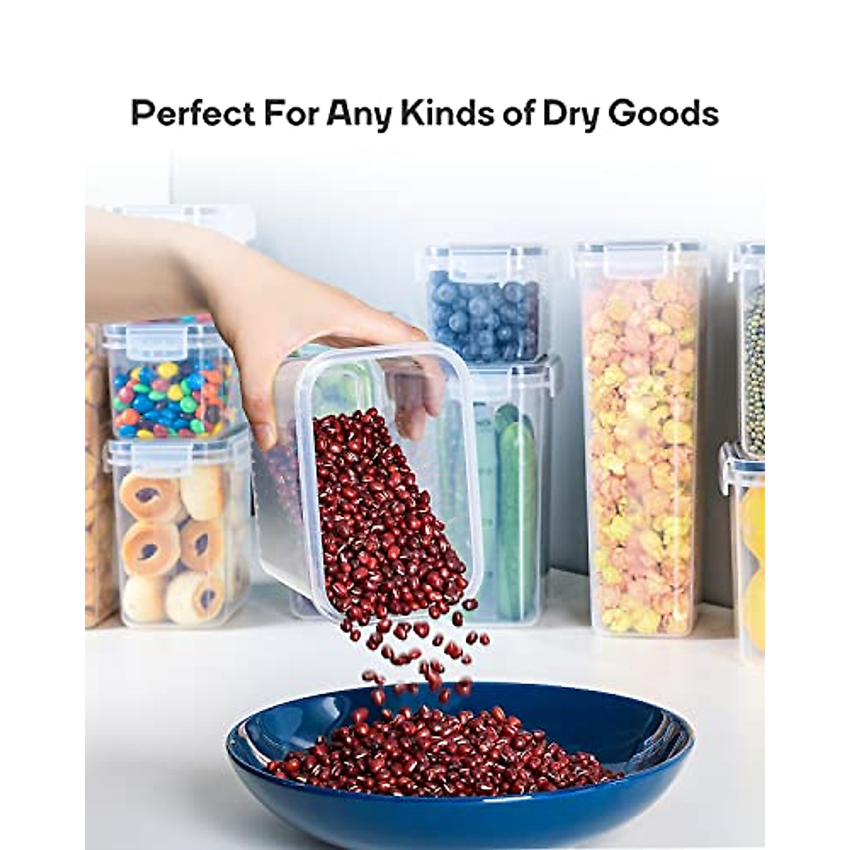 Airtight Food Storage Containers with Lids, Clear Pantry Canister Set for Kitchen Organization, Stackable Organizers for Flour, Sugar, Cereal, Rice, BPA Free Plastic 24 Pack with Different Sizes