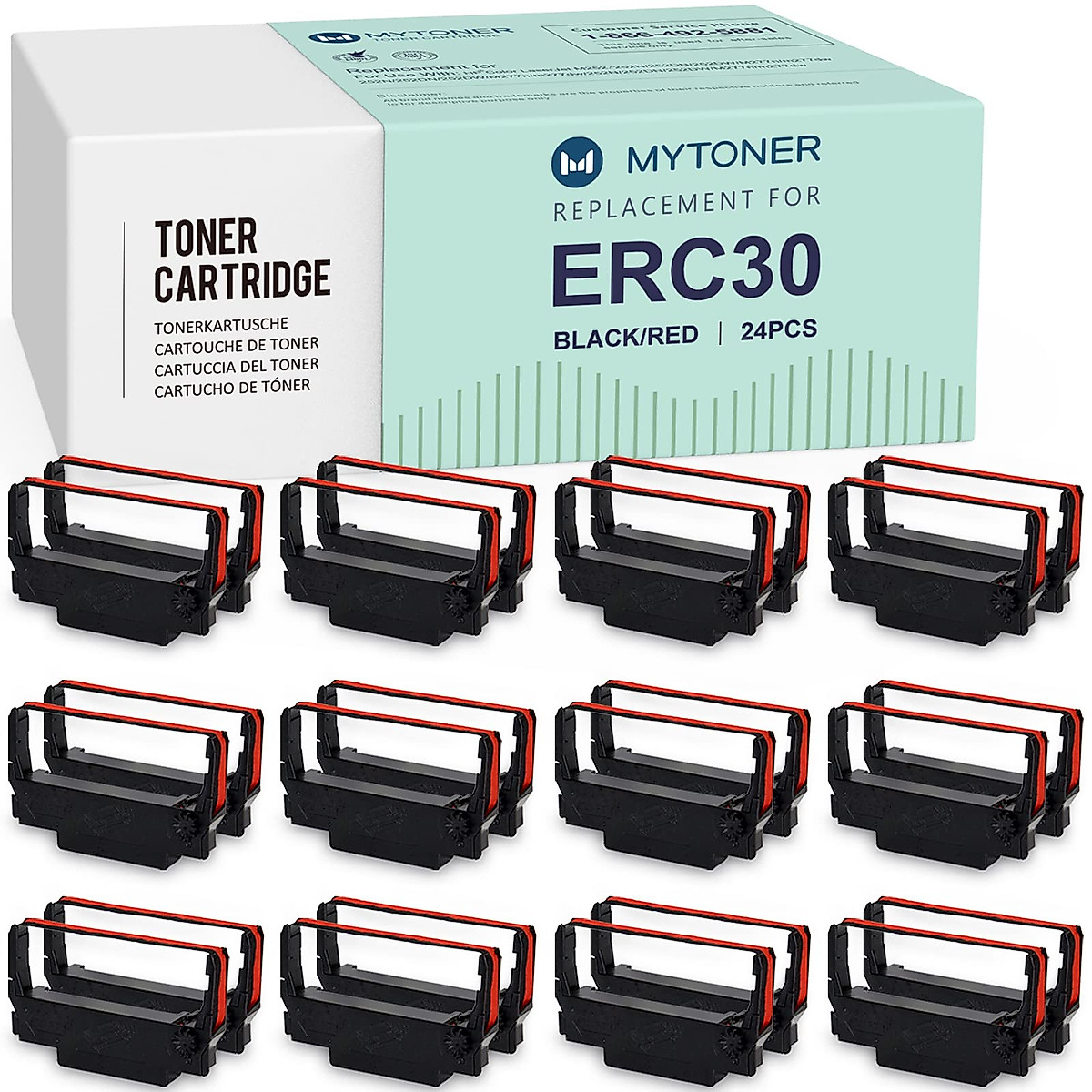 24 Pack ERC30 ERC-30 ERC 30 34 38 B/R Black Red Compatible with Ink Ribbon Cartridge for use in ERC38 NK506