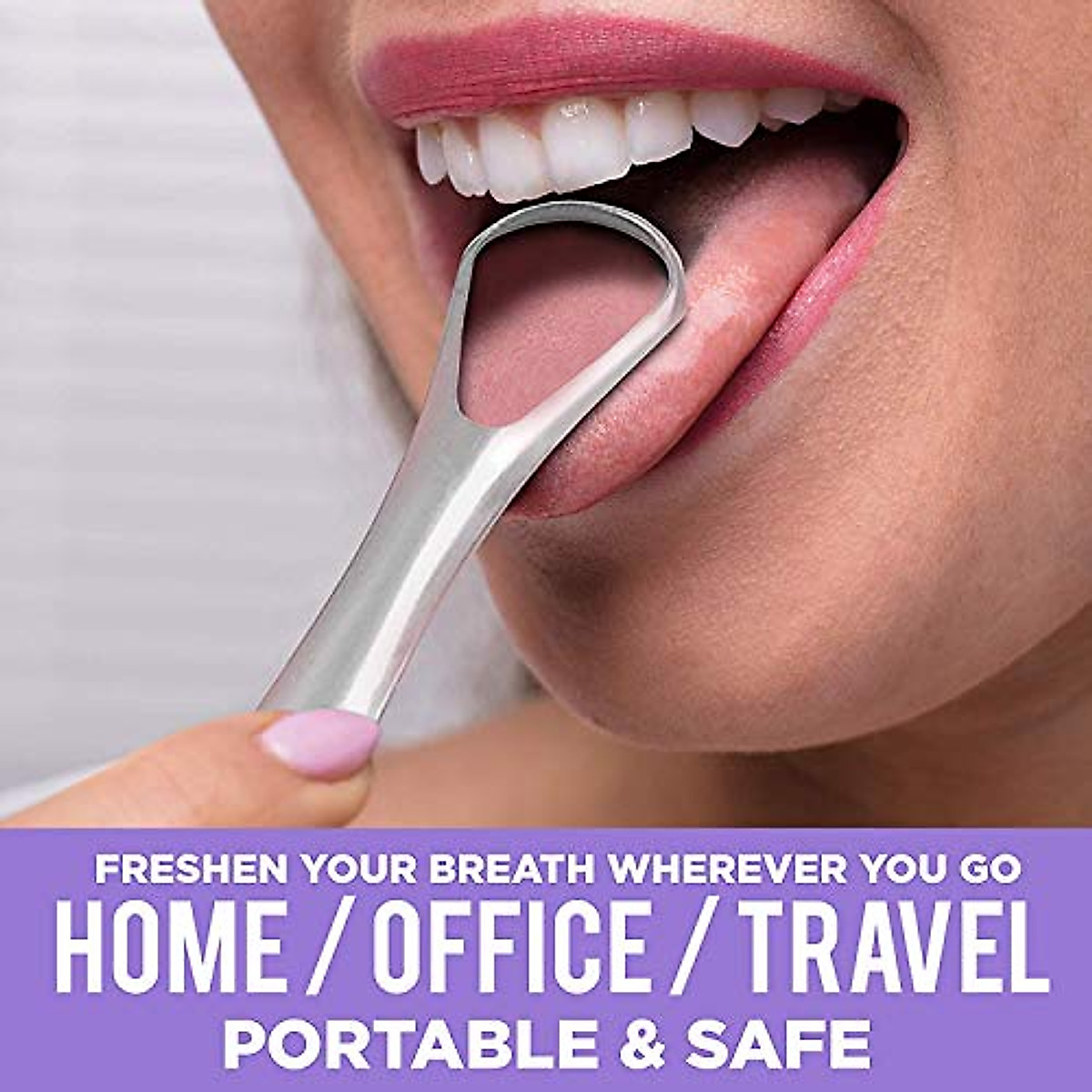 BASIC CONCEPTS Tongue Scraper for Adults (2 Pack), Reduce Bad Breath (Travel Cases Included), Stainless Steel Tongue Cleaners, 100% Metal Tongue Scraper with Case Fresh Breath Tongue Cleaner Oral