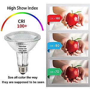 Vannise PAR30 Halogen Bulb 75W 120V, 6 Pack High Output 1000LM PAR30 Long Neck Halogen 75W with Warm White 2800K, PAR30 Dimmable, Long Lasting PAR30 Flood Light Bulb with E26 Medium Base