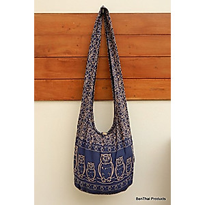 BTP! Owl Hippie Boho Sling Cross body Bag Shoulder Messenger Purse Large (Dark Blue OF9)