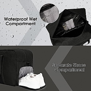 sportsnew Sports Gym Bag with Wet Pocket & Shoes Compartment, Travel Duffel Bag for Men Women Lightweight with Adjustable Shoulder Holder, Black