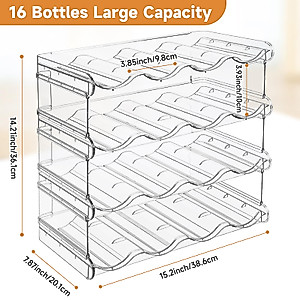 spospo Stackable Water Bottle Organizer, Large Compartment Water Bottle Holder, 4 Tier Clear Water Bottle Organizer for Cabinet, Bottle Rack for Kitchen Organization and Storage - Hold 16 Bottles