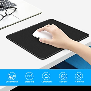 QINGLER Mouse Pad 3 Pack with Non-Slip Rubber Base, Premium-Textured Washable Mousepads Bulk with Stitched Edges, Mouse Pads for Computers Laptop PC Office Home, 10.2 x 8.3 in, Black