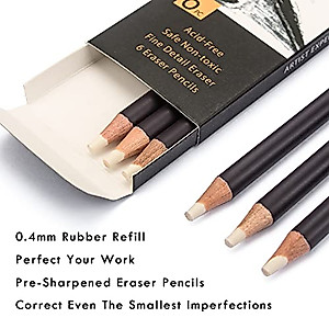Brusarth Eraser Pencils Set - Professional 3pc Erasing Small Details or add Highlights for Sketching Pencils, Colored Pencils, Charcoal Drawings. Fine Detail Eraser for Beginners & Artists