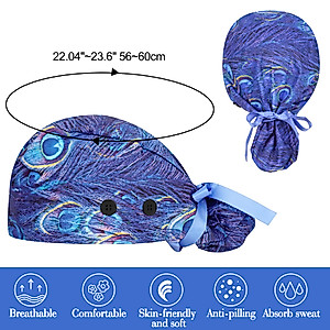 Fanadith Surgical Caps for Women, Scrub Caps Women Ponytail, 3 PCS Scrub Hats with Buttons Ribbon Tie, Adjustable Nurse Caps for Women