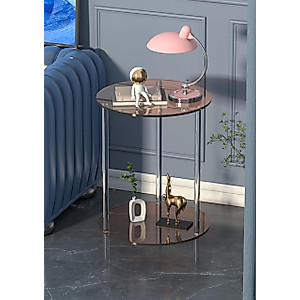 Smitten.Life Acrylic Round Side Table for Small Spaces, 15.7" L x 15.7" W x 22.3" H, Small Nightstand/Bedside/End Table for Living Room, Bedroom, 2-Tier, Dark Yellow