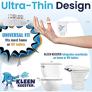 RV BIDET by KLEEN KEESTER - Dual Self Cleaning Nozzles, Front & Rear Cleaning, Non Electric Ultra-Thin Toilet Seat Attachment - Home Kit Included