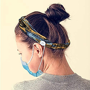 WILLBOND 12 Pieces Headbands with Buttons for Mask Women Button Hair Band for Nurses Doctor Protect Ears, Boho Stretchy Cross Knotted Headband Elastic Yoga Sports Headbands Non Slip Turban Headwrap