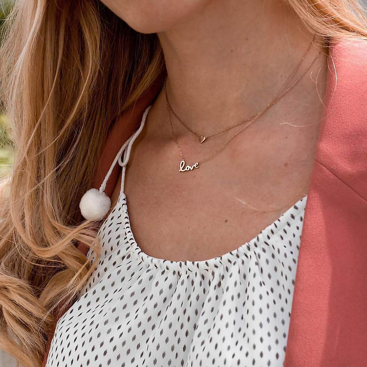 MYEARS Women Word Love Necklace Gold Cursive Pendant 14K Gold Plated Simple Dainty Chain Everyday Jewelry