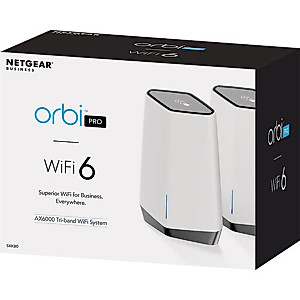 NETGEAR Orbi Pro WiFi 6 Tri-band Mesh System (SXK80) | Router with 1 Satellite Extender for Business or Home | Coverage up to 6,000 sq. ft. and 60+ Devices | AX6000 802.11 AX (up to 6Gbps) (Pack of 2)