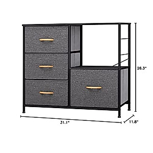 AZL1 Life Concept Storage Tower with Shelves, 4 Drawers Closet Organizer, Night Stand, Fabric Bins, Versatile Cabinet, Dresser for Bedroom, Living Room, Hallway, Wood Handles, Dark Grey