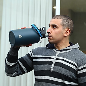 BJPKPK Half Gallon Insulated Water Bottles with Straw Lid,64oz Large Water Bottle,Stainless Steel Water Bottles with 3 Lids and Paracord Handle, Water Bottle for Hot & Cold Liquid,Gray