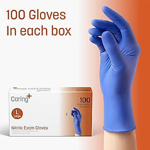 Caring Nitrile Exam Gloves (100ct), Powder Free and Not Made with Natural Rubber Latex, Gloves for Medical Use, Cleaning, Food Prep and More, Large