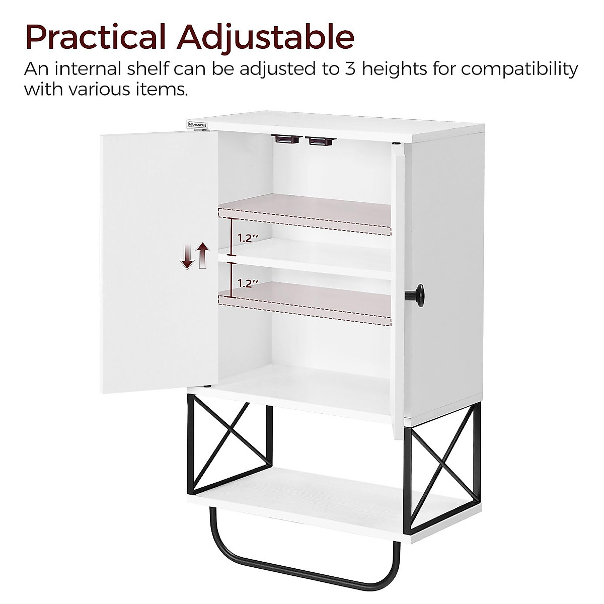 MAHANCRIS Bathroom Wall Cabinet with 2 Door and Adjustable Shelves, Farmhouse Medicine Cabinet with Towel Rack, 3-Tier Wall Mounted Storage Cabinet Over The Toilet for Bathroom Laundry Room, White