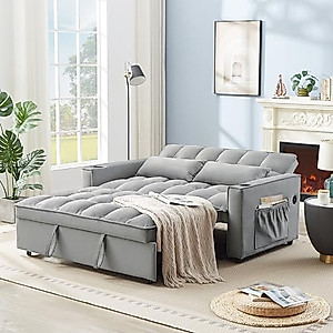 3-in-1 Convertible Pull Out Sleeper Sofa Bed,Loveseat Futon Sofá Chair,Velvet Recliner Lounge Couch with Adjustable Reclining Backrests,USB Ports&Cup Holders for Apartment RV Living Room,Full Size