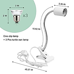 Reptile Heat Lamp, Reptile Light with 360° Rotatable Hose, Adjustable Heating Lamp Fixture with 3 UVA UVB Bulbs Suitable for Bearded Dragon Turtle Lizard Snake ,Most Reptiles Plants
