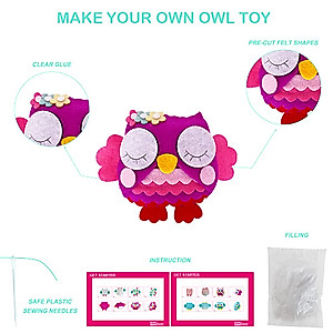 MOVEBO Sewing Kit for Kids, Owl Animal Toy Felt DIY Crafts Pack of 4 Felt Toy Sewing Crafts Kits for Kids Age 5-10 Years