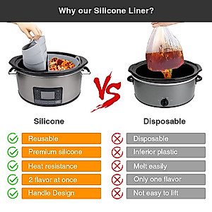 ChefAid Slow Cooker Divider Liners with Handle, 100% Silicone Reusable Slow Cooker Liners Compatible with 6-8 Quart Oval or Round Slow Cooker, Fits 7 Quart Crockpot Liners (Grey, 2 Pack)