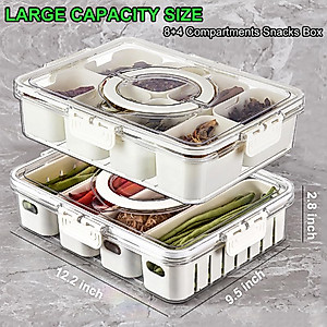 2 Pack Divided Serving Tray with Lid and Handle, 12 Compartments Snackle Box Charcuterie Container for Portable Snack Platters Clear Organizer for Candy Fruits Veggie Snacks Party Entertaining Picnic