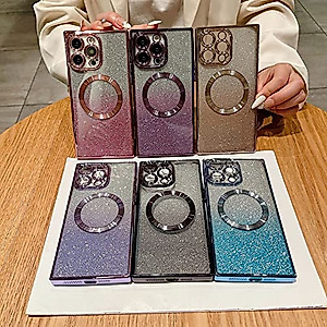 Misscase for iPhone 14 Pro Max Magnetic Case Compatible with MagSafe,Full Protection Square Glitter Case with Camera Lens Protector Anti-Scratch Dust-Proof Net Case Cover for iPhone 14 Pro Max Gold