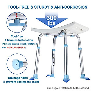 Aliseniors Shower Chair for Inside Shower - Nonslip Bath Shower Stool with Padded Seat Holes for Tub and Bathroom - Nonskid Comfortable Safe Bathing Bench for Senior Elderly Disabled and Handicap