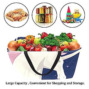 KQNZT Reusable Grocery Bags, Heavy Duty Reusable Shopping Bags, Large Tote Bags with Long Handles and Reinforced Bottom, Unicorn Cartoon Castle