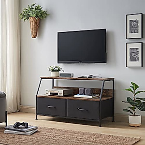 Somdot TV Stand, Entertainment Center, Media Console Table with Storage Drawers and Shelf for TV up to 46 Inch, Dresser Chest of Drawers for Bedroom, Living Room, Playroom - Black/Rustic Brown