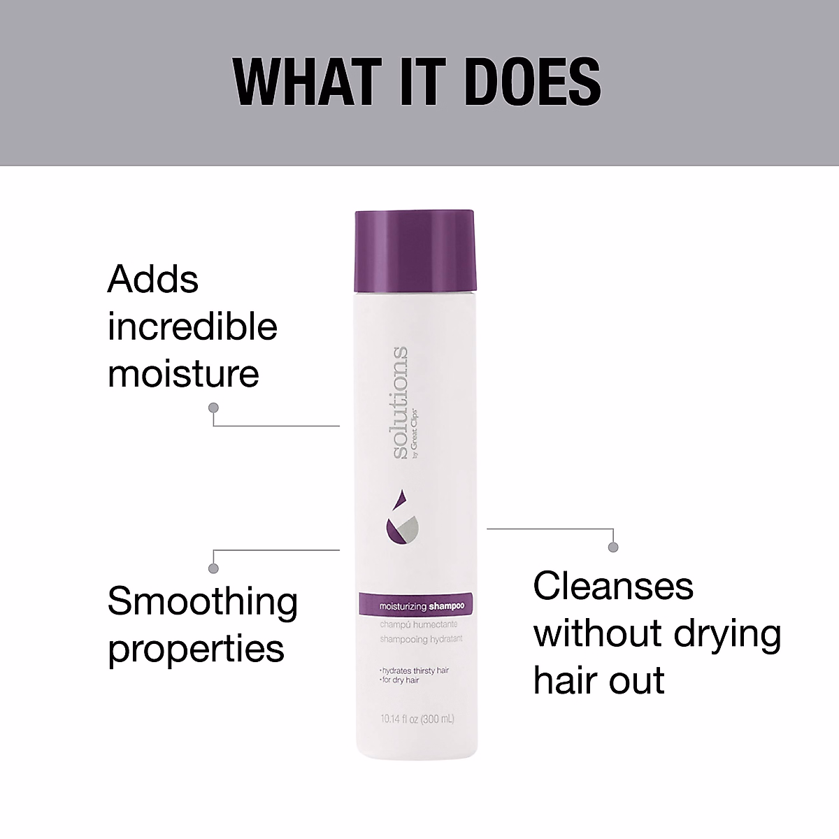 GREAT CLIPS Solutions Moisturizing Shampoo, 10oz | Repairs & Restores Damaged Hair | For Dry, Coarse, or Curly Hair