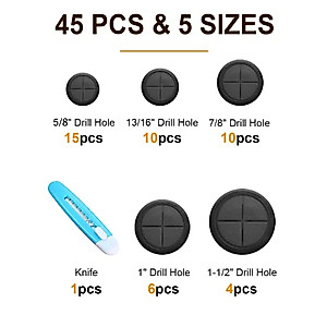 45 PCS Rubber Grommet Assortment Kit 1-1/2" 1" 7/8" 13/16" 5/8" Drill Hole, Double Sided Round Firewall Hole Plugs for Wiring, Automotive, Boat, Home Improvement Cord Pipe Wire Organization, Black