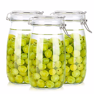 Kingrol 3 Pack 50 oz Clear Glass Jars with Airtight Seal Lids, Wide Mouth Food Storage Canisters for Kitchen Pantry Countertop Organization