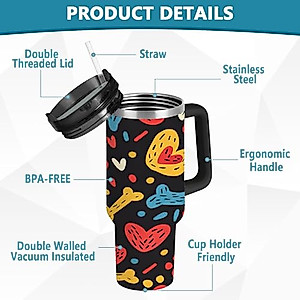 FRCSDIY Bones and Love Insulated Tumbler with Handle and Straw Lid,30oz Leakproof Stainless Steel Cup BPA-Free Water Bottle