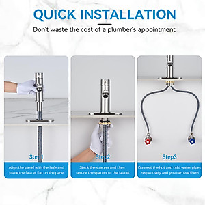 KPWATER Bathroom Faucets with Pop Up Drain, Stainless Steel Single Handle Bathroom Sink Faucets with Water Faucet Supply Lines for Bathroom Farmhouse RV Vanity(Brushed Nickel)