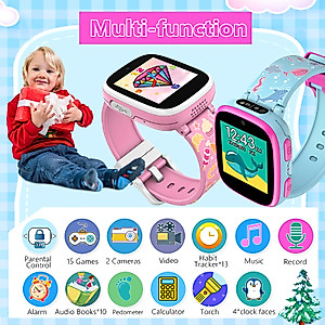 AstraMinds Kids Smart Watches Girls Boys - 1.54'' Touchscreen Smart Watch for Kids with 15 Puzzle Games, 2 Camera, 10 Audio Books, Music Player, Kids Watches Gift for 3-12 Year Old(Blue)