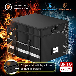 DocSafe Fireproof Document Box, Multi-Layer File Box with Lock,Portable Collapsible File Storage Organizer Box with Mesh Pockets,Large Home Office Filing Box for Hanging Both Letter and Legal Folders