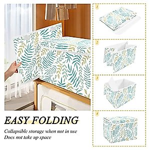 CaTaKu Tropical Leafs Storage Bins with Lids and Handles, Fabric Large Storage Container Cube Basket with Lid Decorative Storage Boxes for Organizing Clothes
