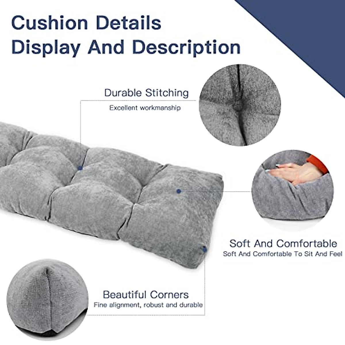 ROFIELTY Bench Cushion 42x16 inch, Patio Furniture Cushions, Indoor/Outdoor Anti-Slip Tufted Swing Seat Cushion, Bench Cushion for Multi-Scene use. (42x16x4 inch, Light Gray)