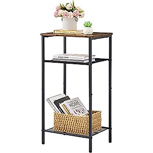 Hoctieon 3 Tier End Table, Telephone Table, Narrow Side Table with Storage, Nightstand for Small Spaces, Metal Frame, For Living Room, Bedroom, Sofa Couch, Hall, Easy Assembly, Rustic Brown