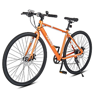 Viribus Road Bike, Mens Womens Bike, 700C Hybrid Bike, Adults Bike Lightweight Medium Aluminum Frame, City Bike for Adults with 7 Speed Derailleur, Bike for Commuting Touring 28 inch, Orange