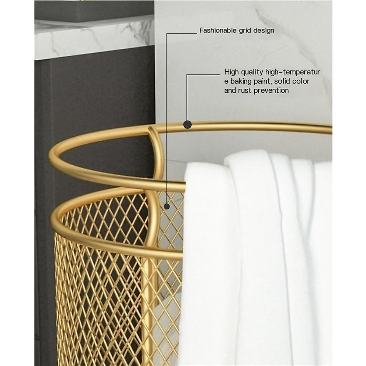 ZYHYZLF Metal Laundry Hamper with Wheels, Laundry Basket, Round Mesh Dirty Clothes Hamper, Laundry Basket Storage for Bathroom Laundry Room Living Room Bedroom or Balcony(Gold)