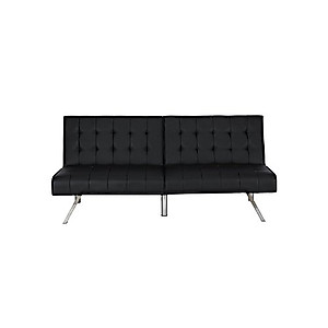 DHP Emily Futon With Chrome Legs, Black Faux Leather